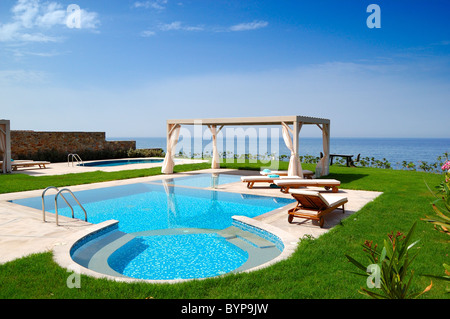 Swimming pool at luxury villa, Crete, Greece Stock Photo - Alamy