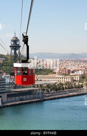 Barcelona, “cable car” ride over Port Vell harbour, Barcelona city ...