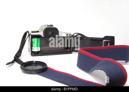 35mm film camera with open back revealing loaded roll of film Stock ...