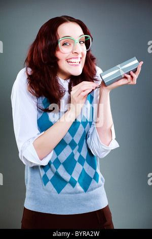 A geeky girl laughing Stock Photo - Alamy