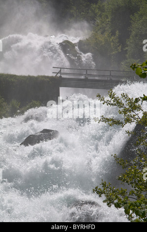 Cascade du Lutour after heavy rain at the upper village of Cauterets ...