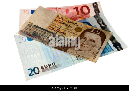 Irish Punt with Euros Stock Photo - Alamy