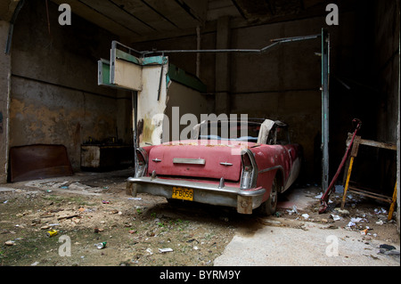Remains of An old American car in a Cuban garage in Havana Stock Photo ...