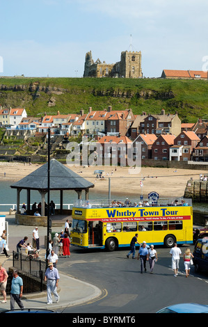 Whitby Town Tour open top bus sightseeing tour of Whitby Stock Photo ...
