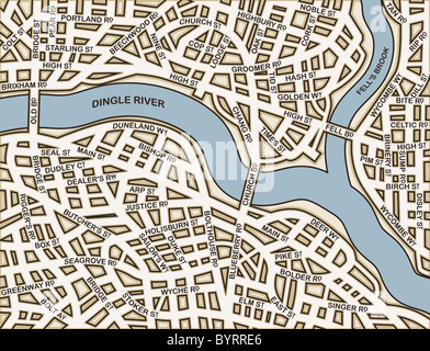 Illustrated street-map of a generic city with no names Stock Photo - Alamy