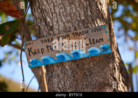 No littering and keep clean sign post in travel spot area like sea ...