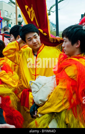 Paris, France, Chinatown, Chinese Teens Dancing "Chinese Dragon" Dance ...