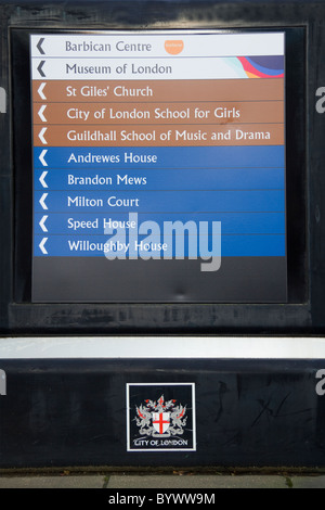 directions sign to Barbican Centre Arts centre cinema cafe with ...