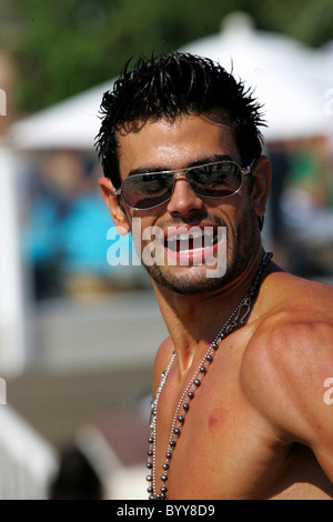 AJ Lamas at a party thrown by Paris Hilton at her Malibu beach house ...