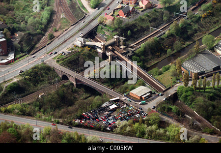 Aerial view OF Galton Bridge Railway Station and New Main Line Canal at ...