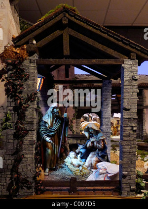 Nativity scene with Joseph, Mary and a donkey Stock Photo - Alamy