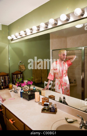 Caucasian drag queen at mirror in dressing room Stock Photo - Alamy