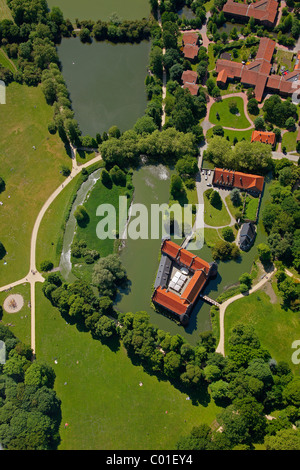 Aerial view, Herten palace gardens, Schloss Herten moated castle ...