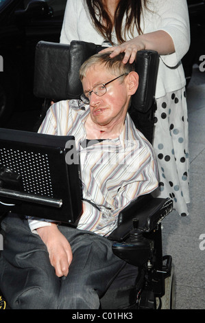 Professor Stephen Hawking arriving at the Royal Garden Hotel London ...