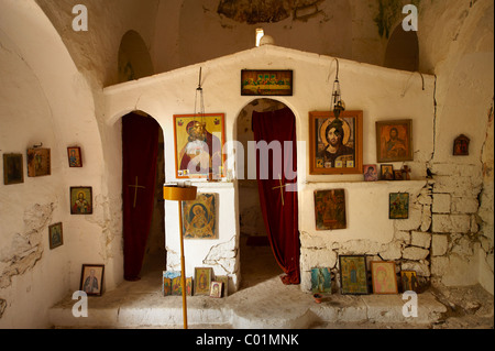 Interior of small Greek Orthodox Church on Crete Stock Photo - Alamy