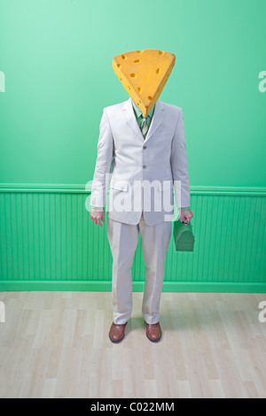 Funny man in green suit and sunglasses spreads arms and welcomes you to ...