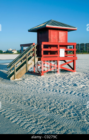 Siesta Key Sarasota Florida red colorful life guard stand on white sand ...