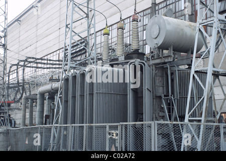 Boost transformer. raises voltage with 6000 to 110000 volts. heat power ...