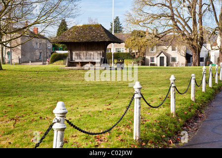 The village green, known as Ham Green, with flagpole and bench, in the ...