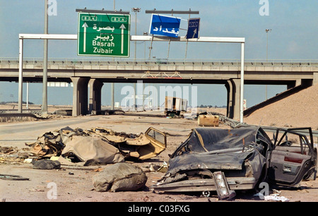 Destroyed vehicles on the Highway 80 known as the the Highway of Death ...