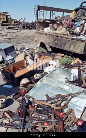 Destroyed vehicles on the Highway 80 known as the the Highway of Death ...