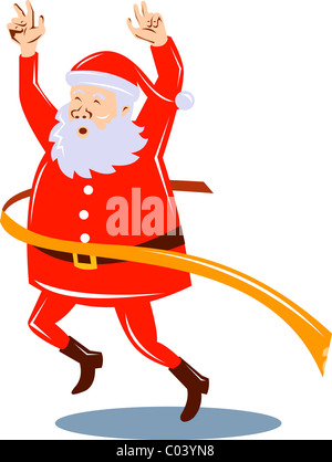 Illustration of Santa Claus crossing finish line with gifts isolated on ...