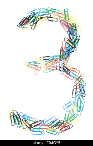 Number 3 formed with colorful paperclips Stock Photo - Alamy