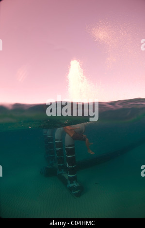 Brine discharge pipe and vent from a desalination plant on the seabed ...