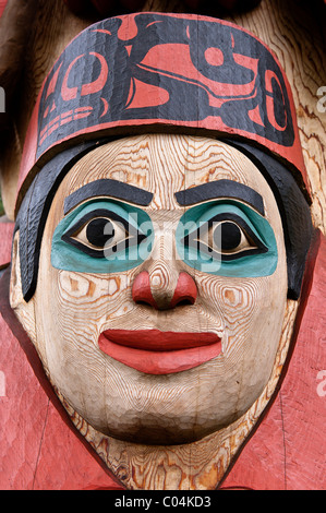 Detail of the Native Alaskan totem pole called Raven Stealing the Sun ...