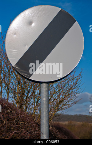 National speed limit traffic sign UK on an open countryside rural road ...