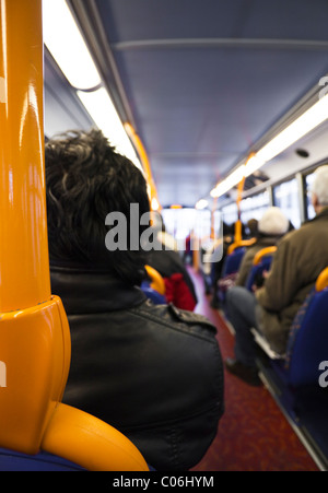 Inside London double decker bus top deck interior back view of ...