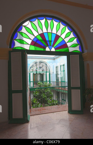 Cuba, Havana. An Arched Mediopunto (Stained Glass) Window in the Casa ...