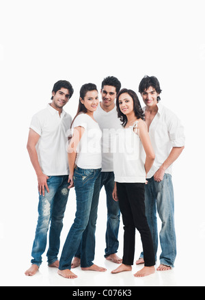 Group of friends posing in studio. Group of tree People. Friends face ...
