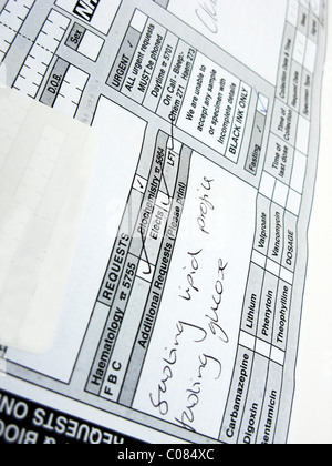 Blood test information on a Haematology & Biochemistry request form ...