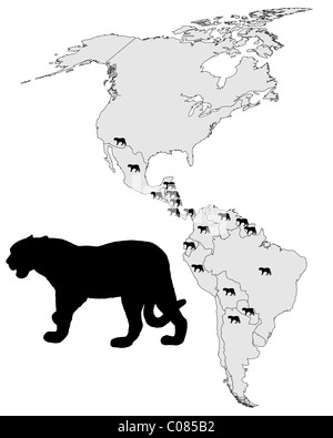 Map of the distribution and habitat of the jaguar Stock Photo - Alamy
