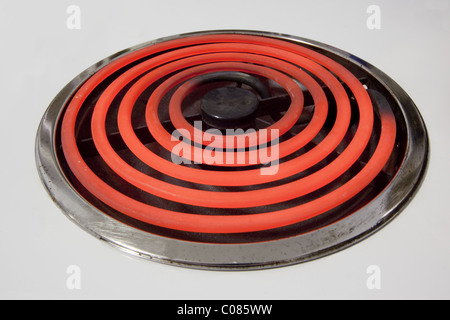Electrical red hot coil of stove burner with pot, heat, power, energy ...