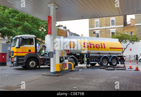 Tanker supplying a Shell Fuel station Stock Photo - Alamy