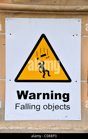 Danger falling objects warning sign label isolated, black triangle over ...