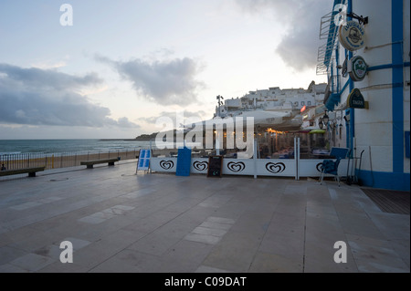 Beach promenade and restaurant terraces, Albufeira, Algarve, Portugal ...