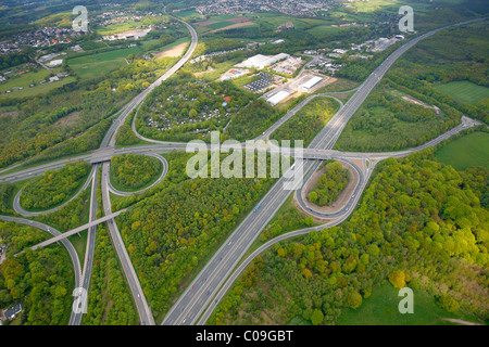 Aerial view, A43 motorway, Sprockhoevel slip way, Ruhrgebiet region ...