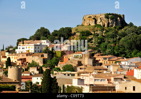 Overlooking the historic town of Begur with the remains of the castle ...