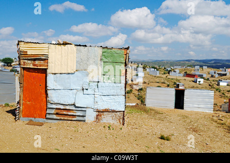 Slum with corrugated-iron huts on the outskirts, Addis Ababa, Ethiopia ...