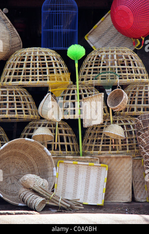 bamboo buckets and babmboo products for sale displayed in a shop in ...