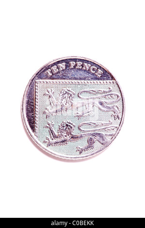 A ten pence 10p coin from English currency on a white background Stock ...