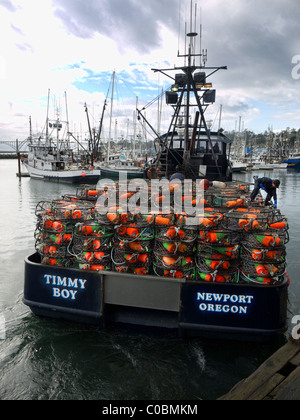 Fishing vessel Timmy Boy loaded with crab pots in Newport, Oregon Stock ...