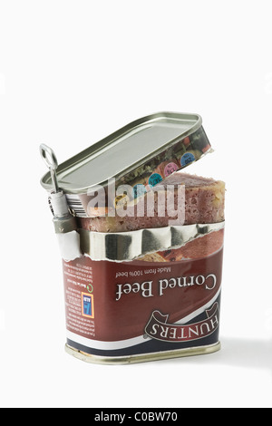 Corned beef tin with key Stock Photo - Alamy