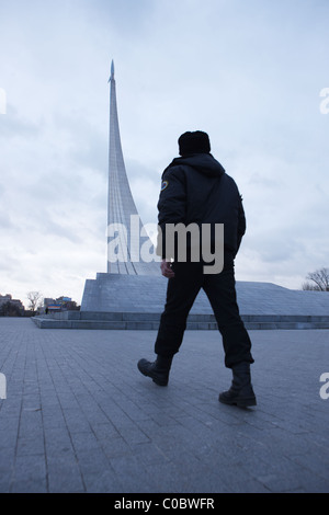 Russian security guard by the Space Obelisk monument, Moscow, Russia ...