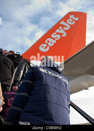 passengers boarding an easyjet aircraft rear steps at Belfast ...