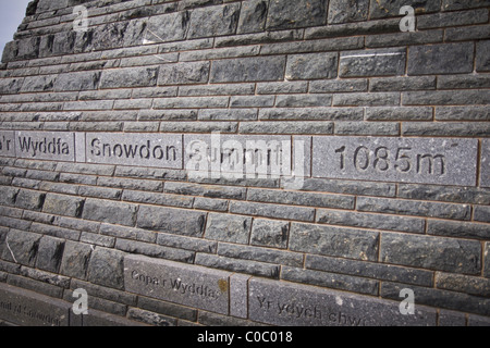 The outside Welsh slate wall of the Mount Snowdon summit cafe ...