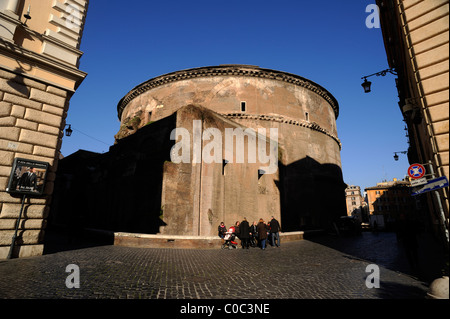 Rear view of Pantheon in Rome showing exterior roman brick walls and ...
